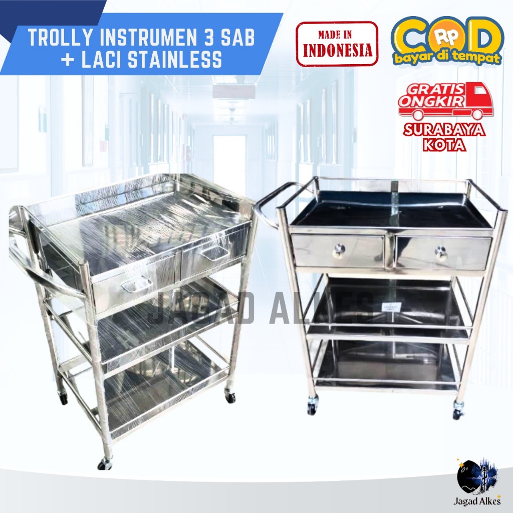 Jual Troli Trolley Instrumen Medis 3 Susun 2 Laci Stainless | Shopee ...
