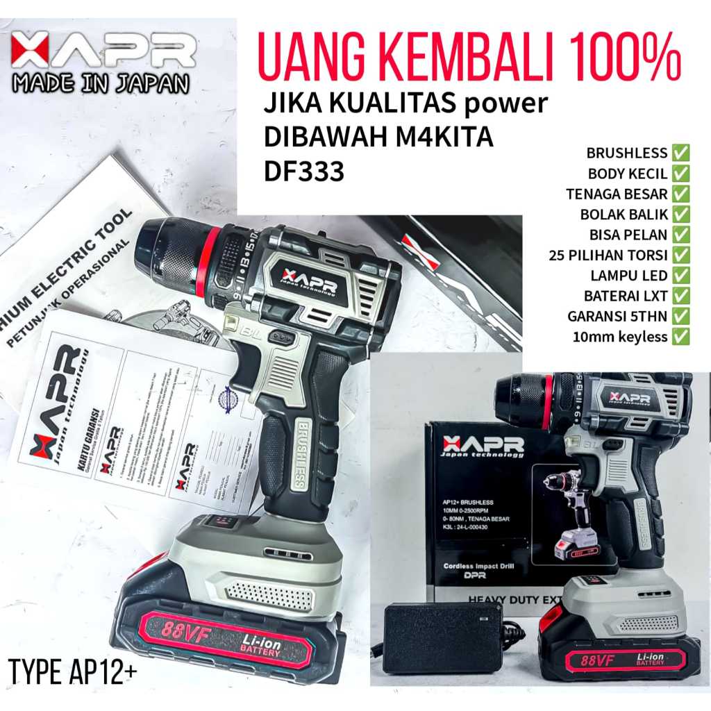 Jual APR RAJA BOR CORDLESS BRUSHLESS TYPE AP12+ 10mm keyless auto lock ...