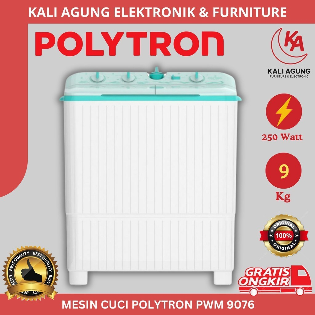 Jual MESIN CUCI POLYTRON 2 TABUNG / 9 KG / PWM 9076 / FREE ONGKIR ...