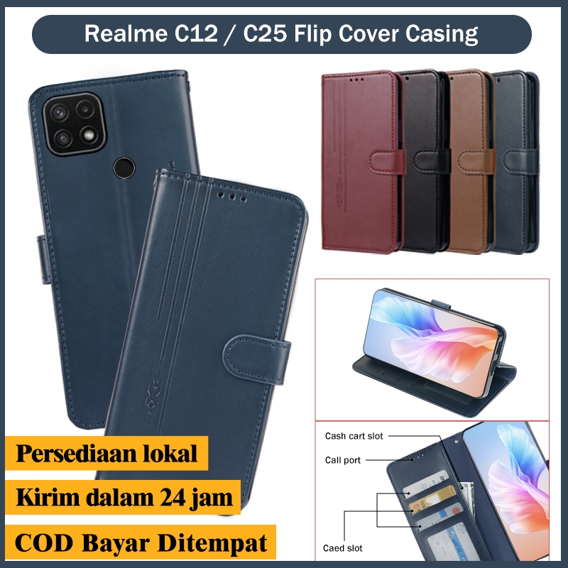 Jual Realme C25 / C12 wallet full protect phone case magnetic buckle ...