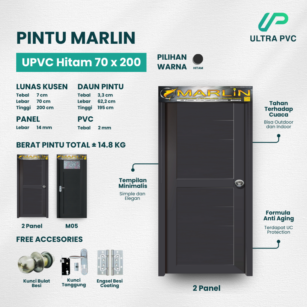 Jual PINTU MARLIN UPVC - HITAM // PINTU KAMAR // PINTU KAMAR MANDI ...