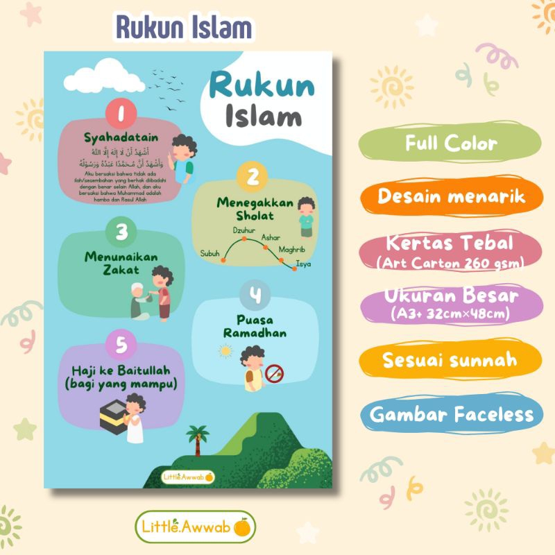 Jual Poster Edukasi Anak Muslim Rukun Islam | Shopee Indonesia