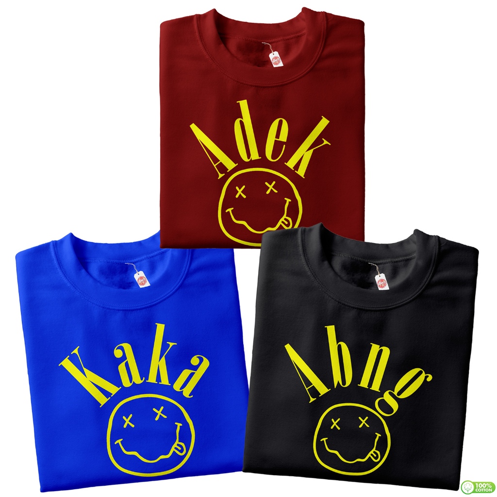 Jual Kaos Anak Couple Sablon Nirvana Emoji Smile Baju Cople Abng Kaka ...