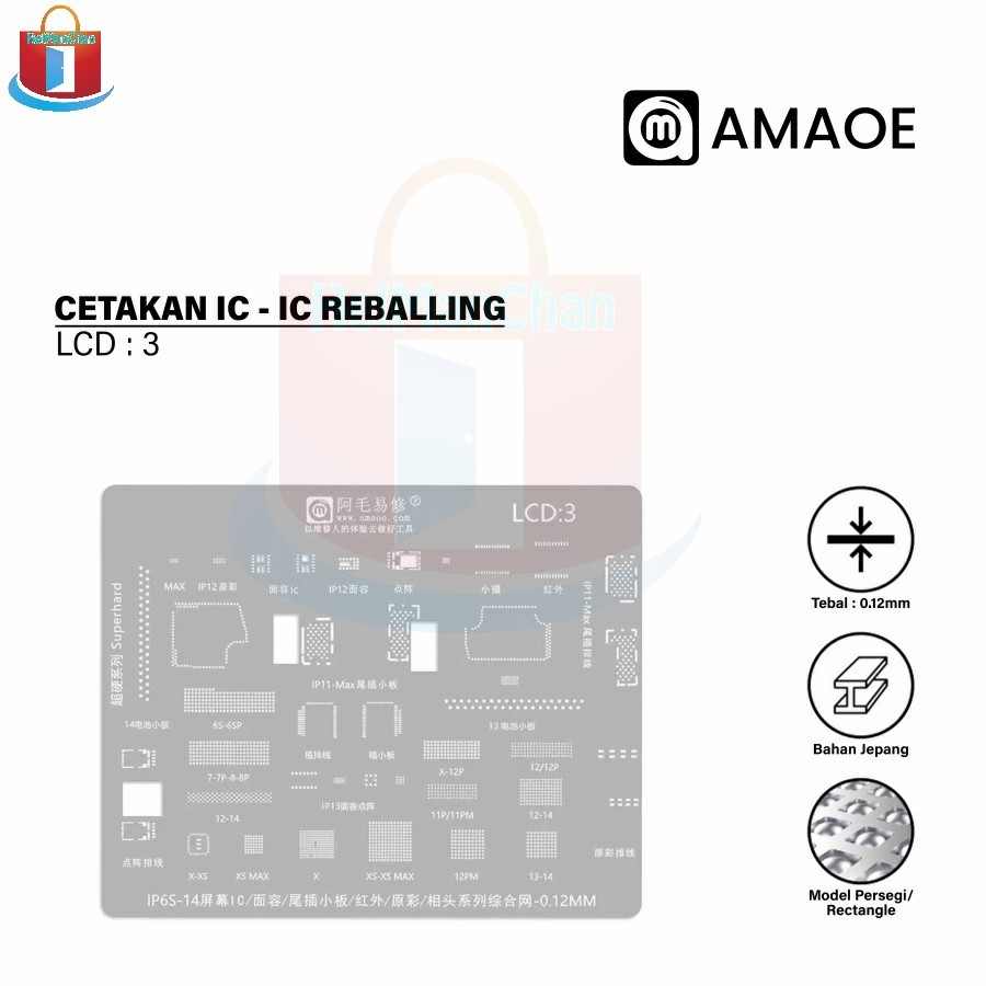Jual Amaoe LCD 3 Cetakan IC BGA Reballing Stencil Template for iphone 6s-12/13/14 LCD Screen IC ...