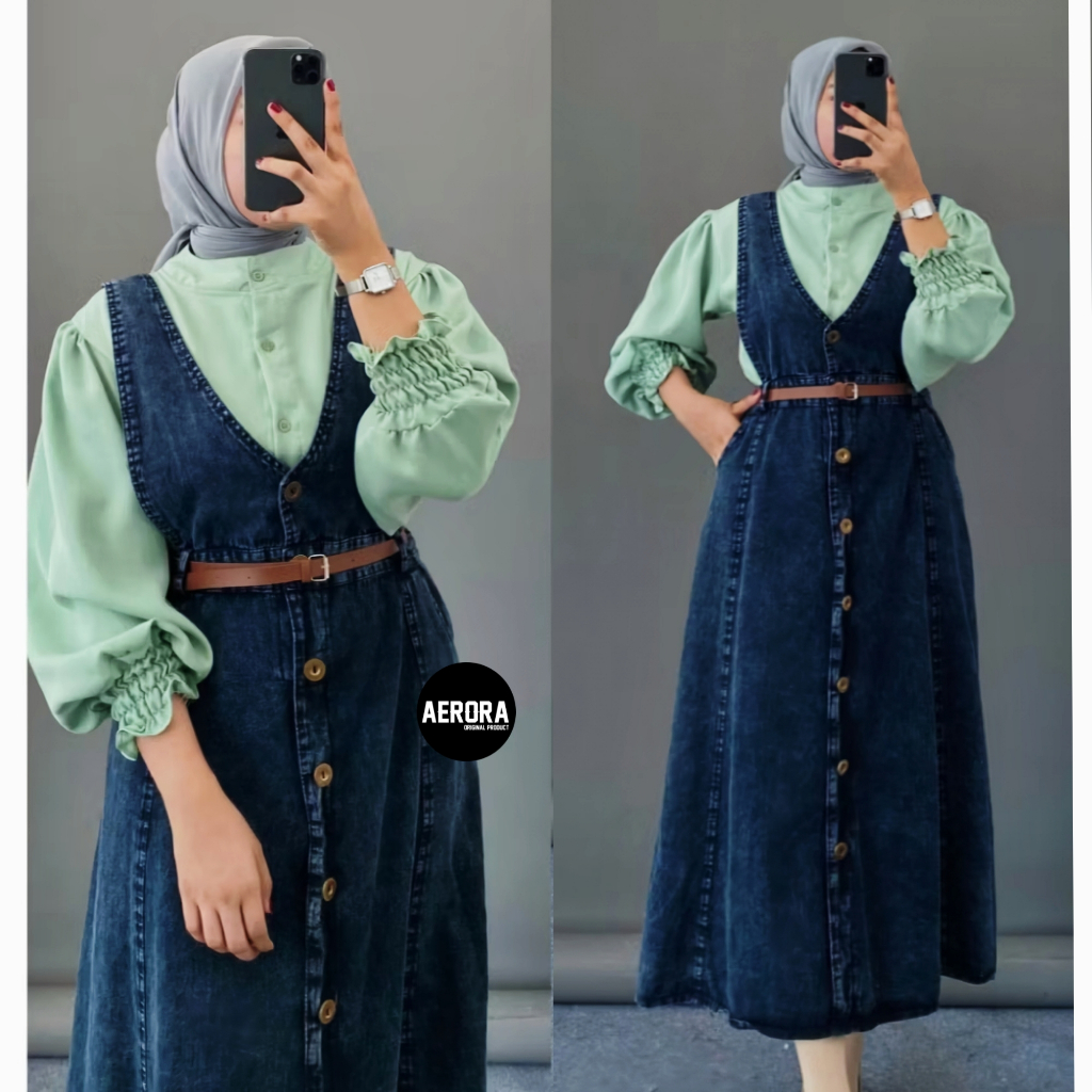 Jual Aerora Baju Kodok Jessie Overall Rok Overal Dress V Neck Jeans ...