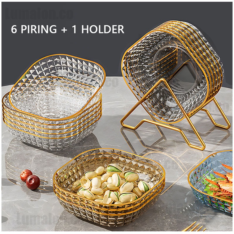 Jual 6 Piring + 1 Holder Piring Buah Snack Dish Plate Plastik Rumah ...