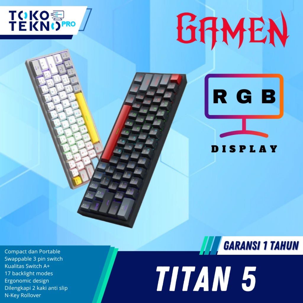 Jual Gamen Titan V / 5 Wired Gaming Keyboard 60% Mechanical Garansi ...