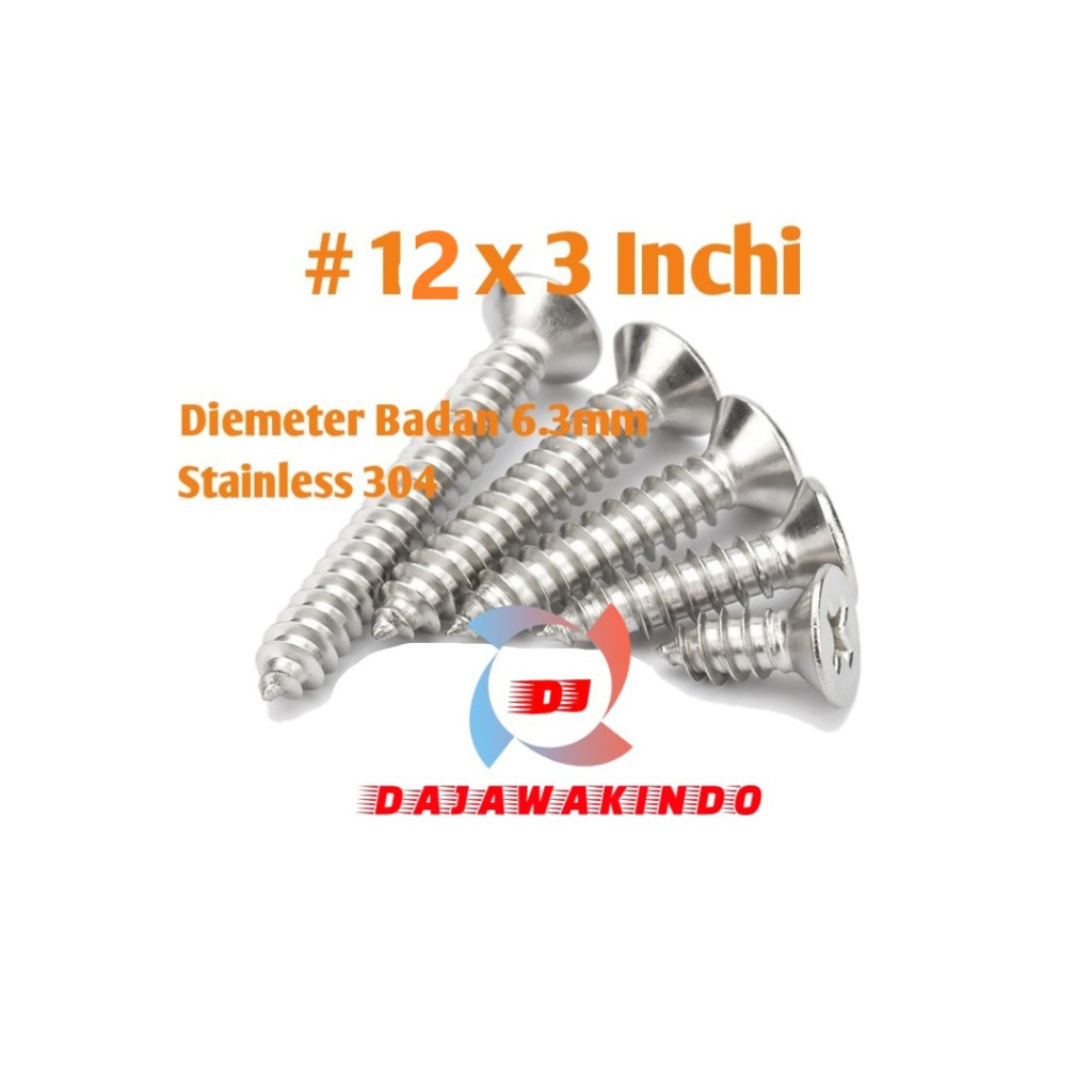 Jual Sekrup Tapping Stainless 12 x 3 / Tapping FH Stainless 304 ...