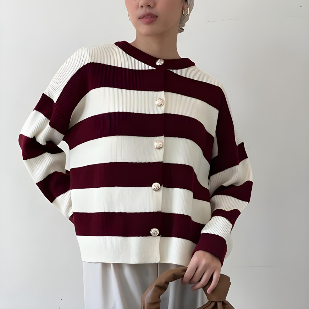 Jual Alice Stripes Knit Cardy Premium - Elena Cardigan Stripe Atasan ...