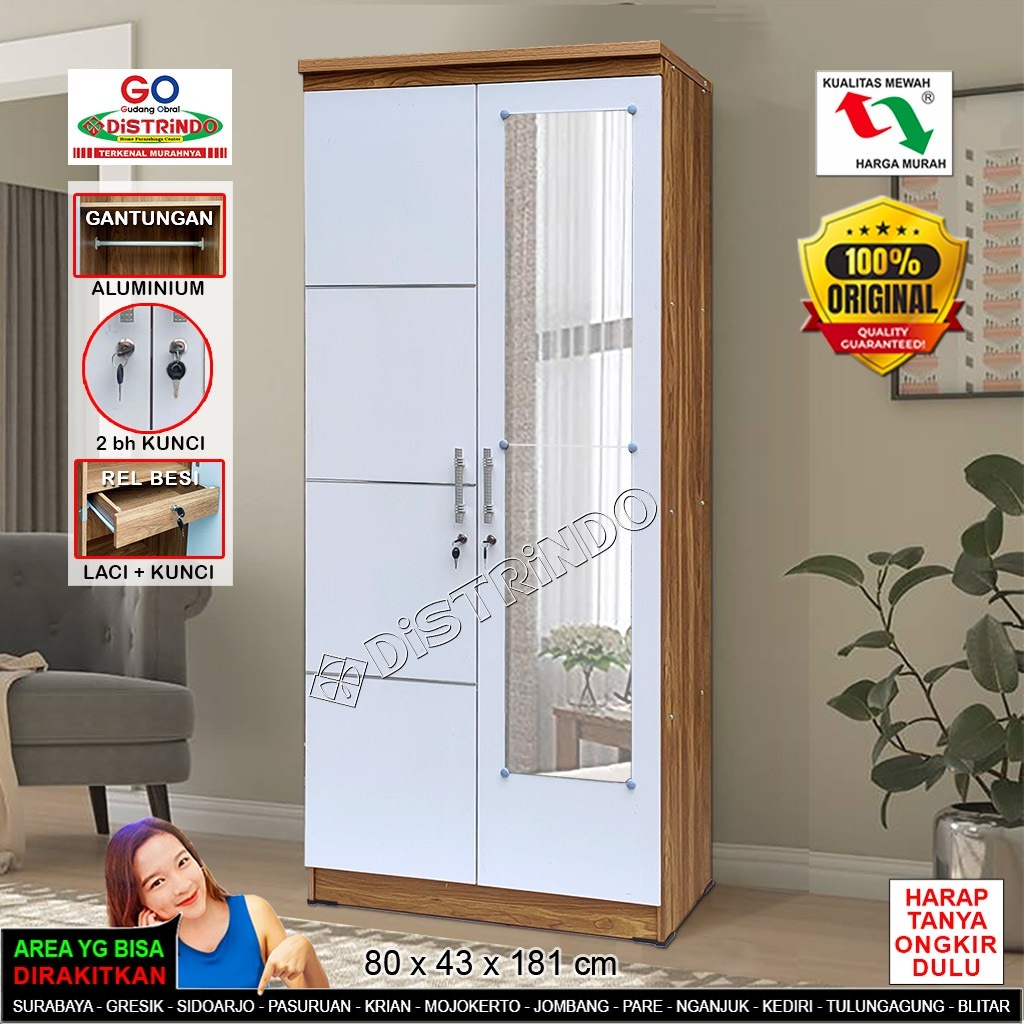 Jual Lemari Pakaian 2 Pintu & LACI pakai KUNCI Gantungan Aluminium Kaca ...