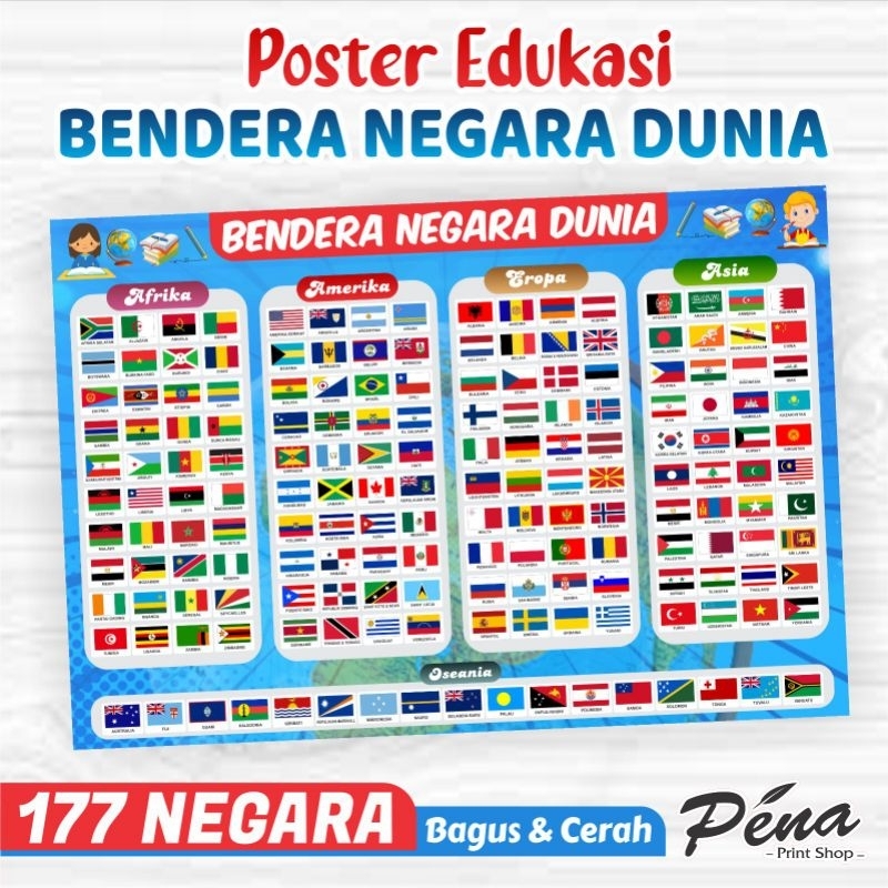 Jual Poster Bendera Negara Dunia / Poster Edukasi Anak Bendera Negara ...