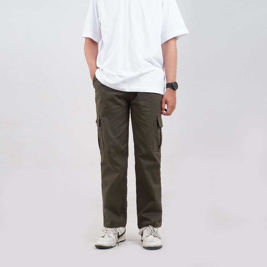 Jual Celana Cargo Panjang Pria Reguler Fit Stretch Hijau Army Otaco | Shopee Indonesia