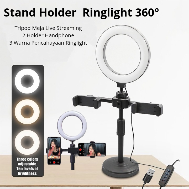Jual Stand Holder Ringlight 360 Derajat Ring Light Tripod Tripod 2 In 1 Tripod Meja Live ...
