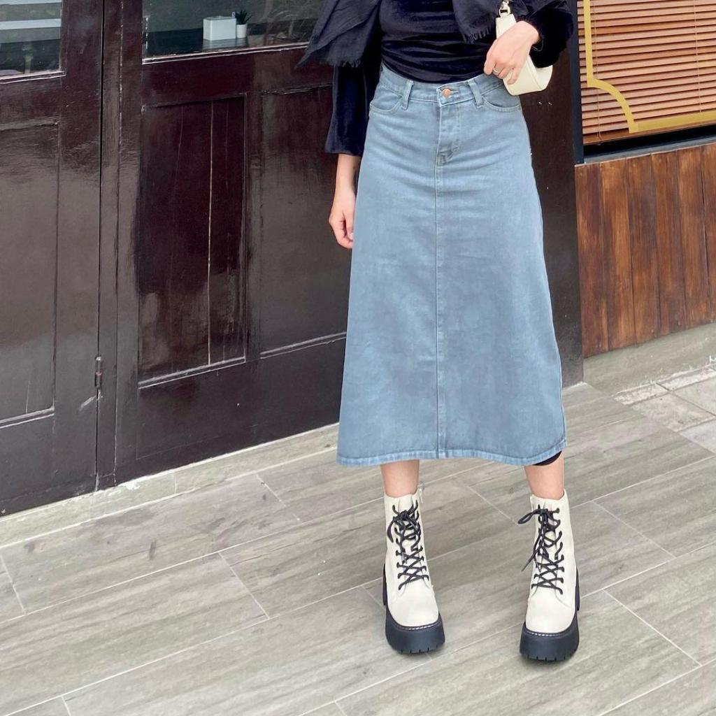 Jual Jeans Rok Wanita Kekinian Jeans Wanita Panjang Korean Style Jeans ...