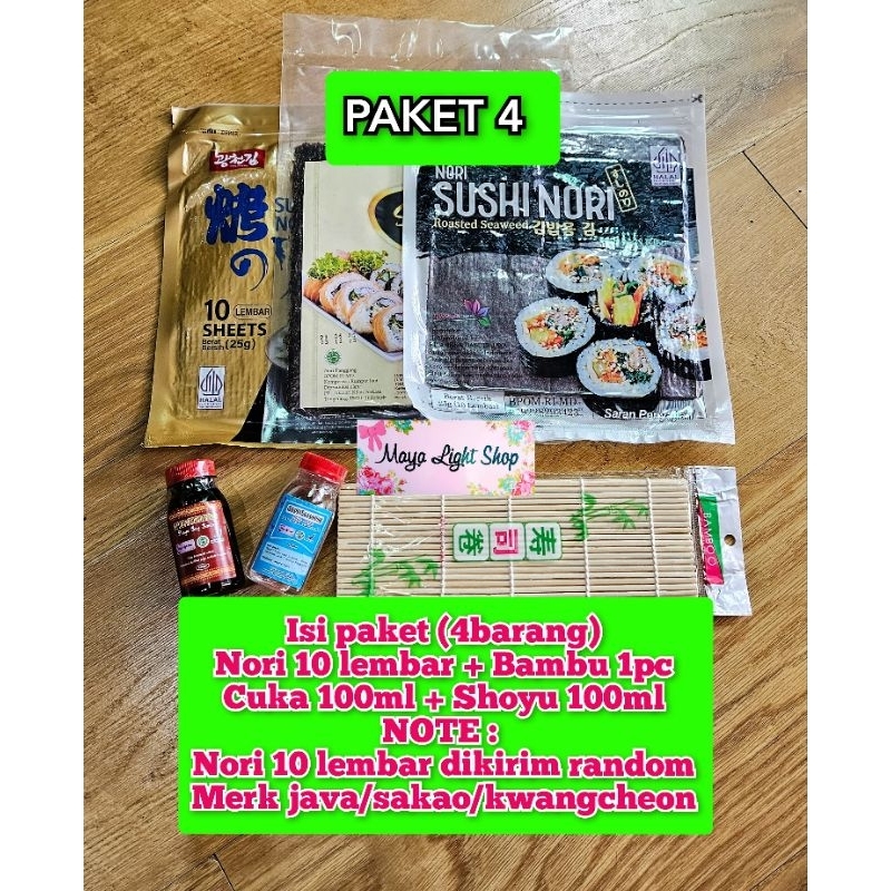 Jual Paket 4 Bahan Sushi isi nori java sakao + bambu + shoyu + cuka ...