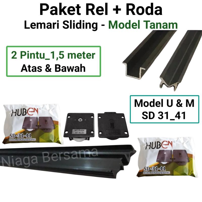 Jual Rel Sliding Lemari 2 Pintu 1,5 Meter Model Tanam U Dan M Plus Roda ...