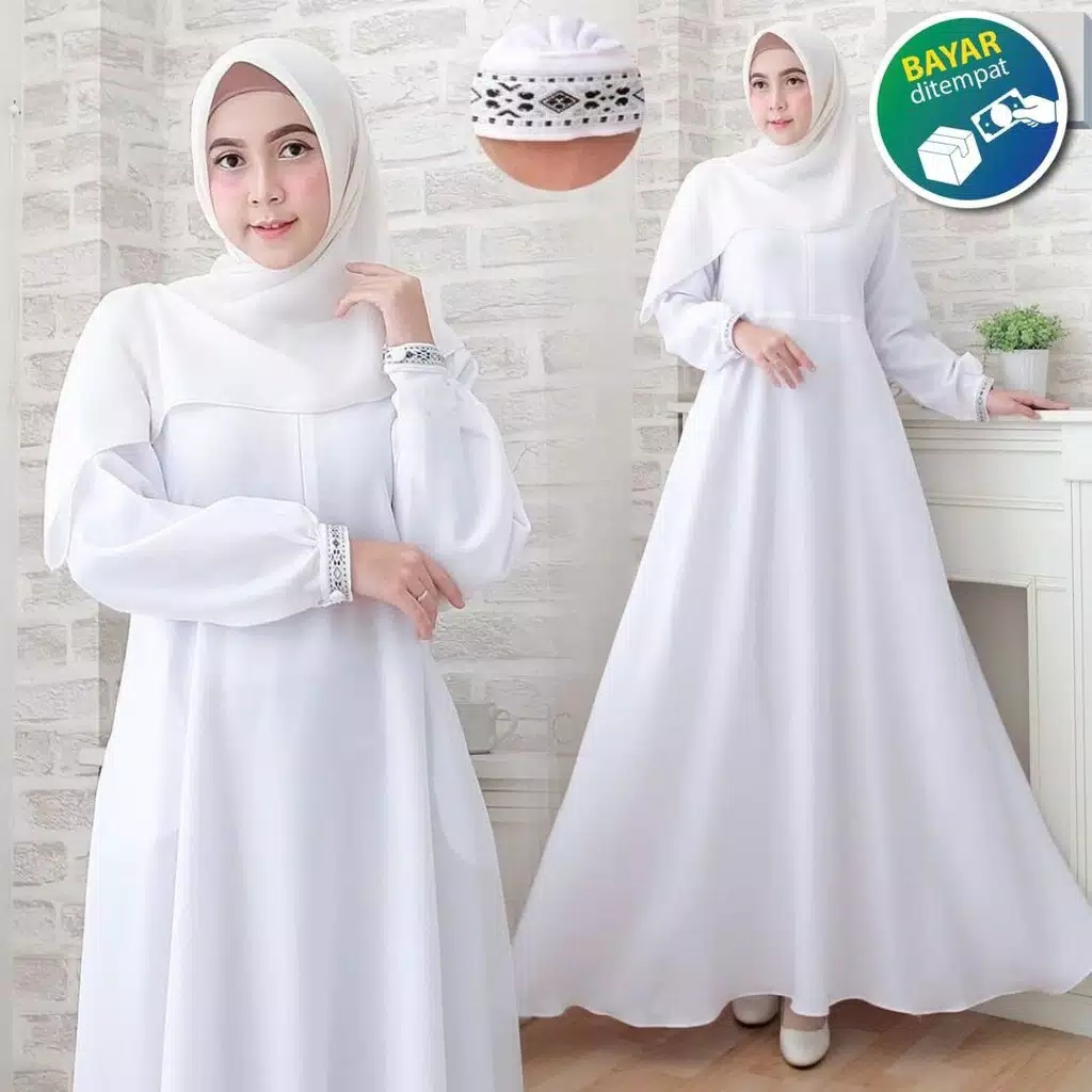 Jual Nabila Maxy Gamis Putih Basic Muslimah - Gamis Jumbo Crinkle ...