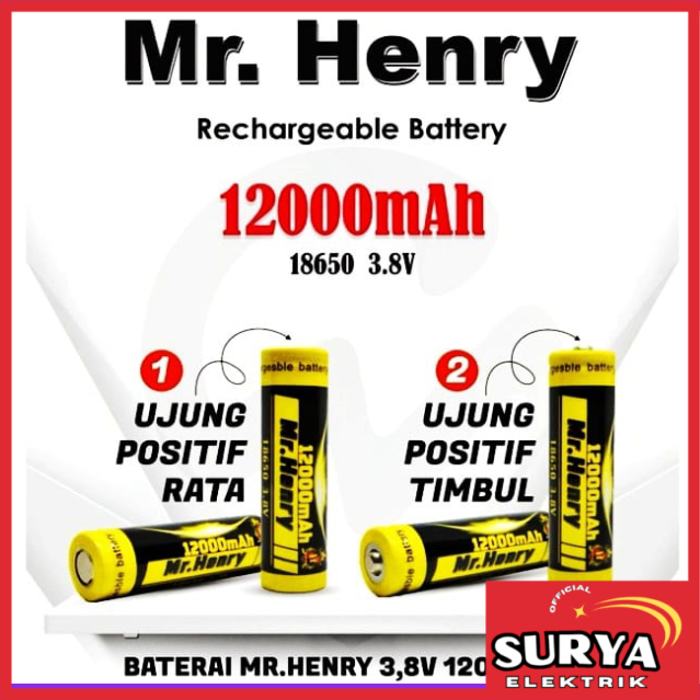 Jual Baterai Rechargeable Mr Henry 18650 12000mAh Li-Ion 3,7V / 3,8V Kepala Rata Flat Original ...