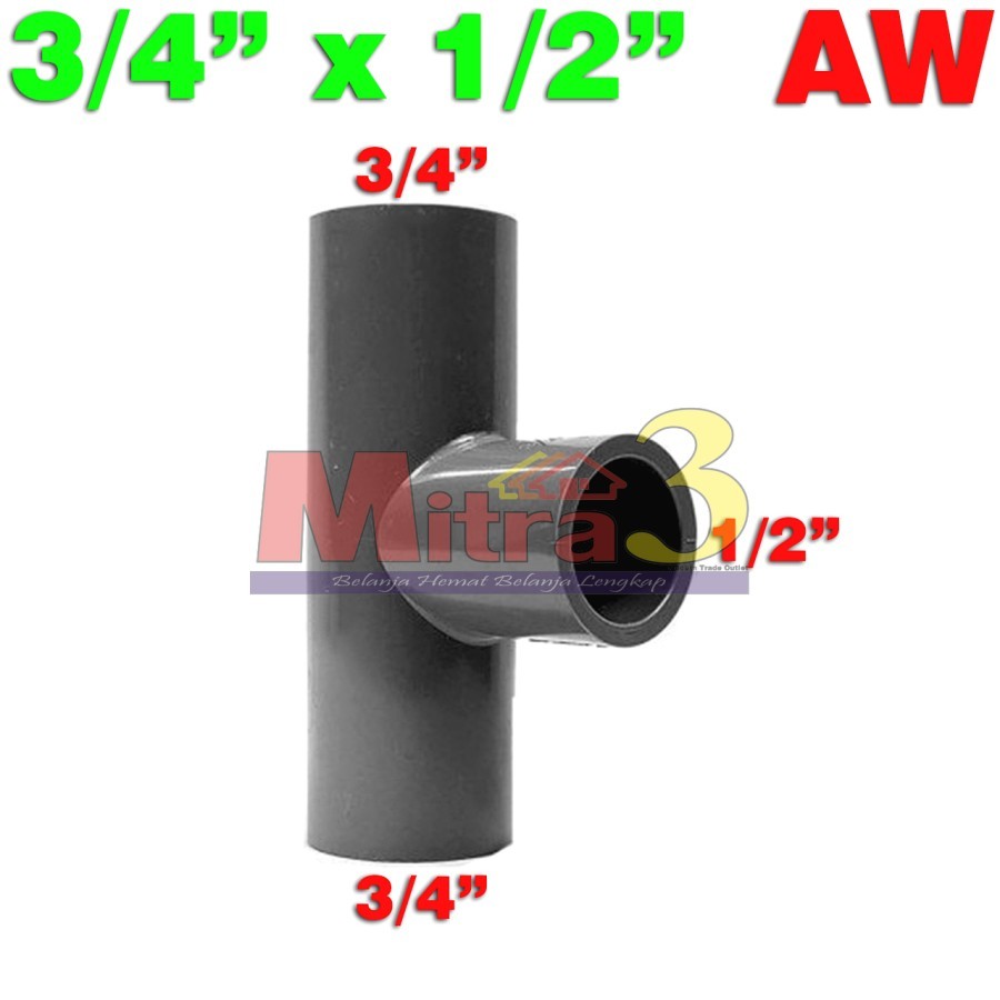 Jual Sambungan Pipa PVC TEE 3/4" x 1/2" AW / Fitting Konektor Pipa Vlok T | Shopee Indonesia
