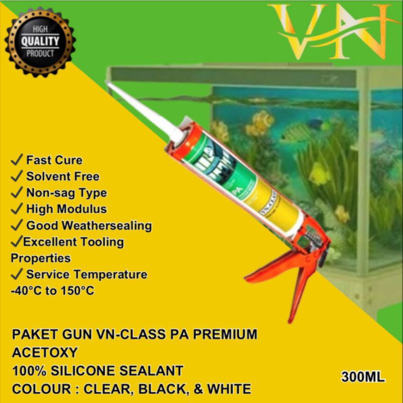 Jual Paket Gun+Lem Silikon VN-CLASS PA Silicone Sealant Kaca/Aquarium ...