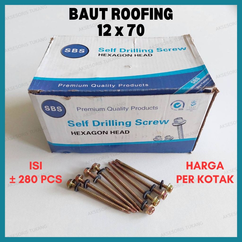 Jual [280 PCS] Baut Roofing 12x70 7cm Per Kotak Skrup Baut Baja Ringan ...