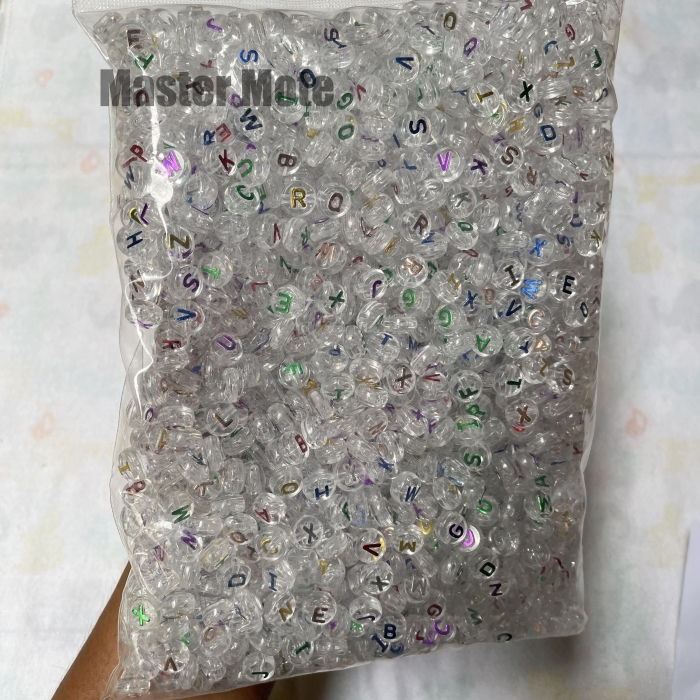 Jual 1pon mote bulat pipih transparan bening rainbow huruf warna uk ...