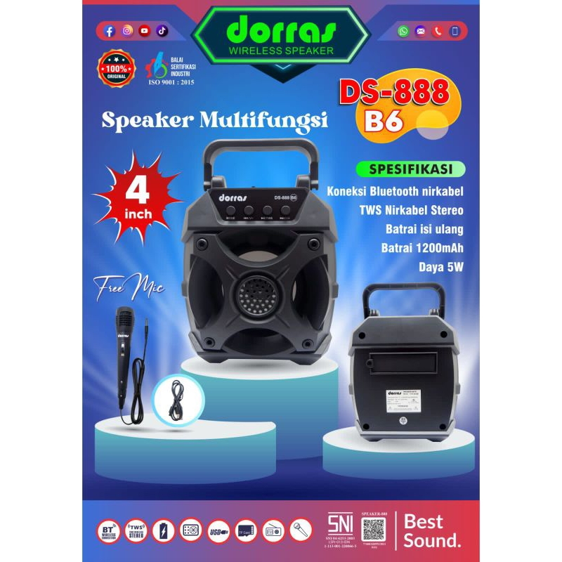 Jual Speaker Dorras DS 888 B6/B5 Speaker Bluetooth Super Bass 4,5 inch Jin Long JL-1828 KIWI ...