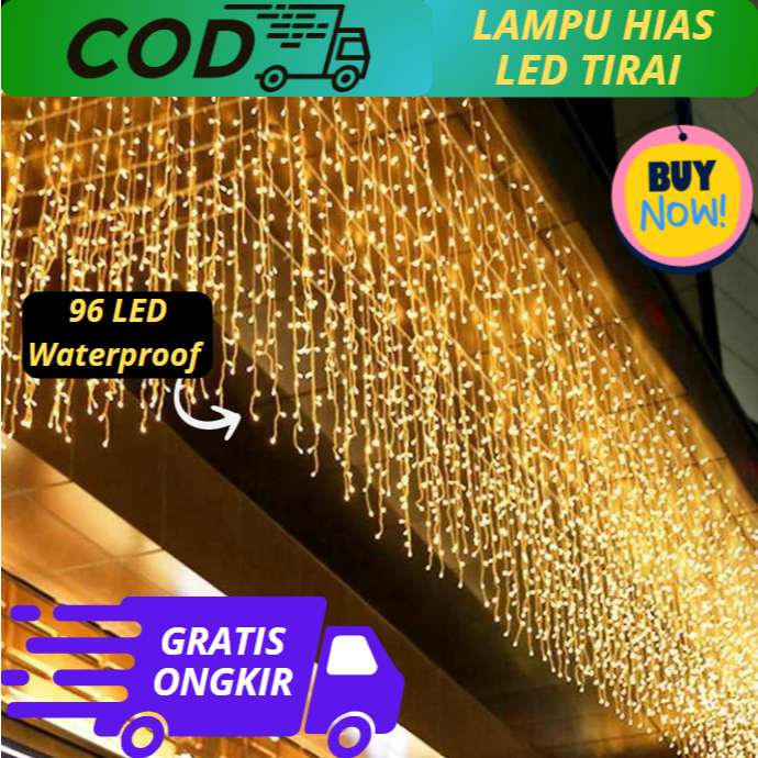 Jual w_anbolt Lampu led tirai 4 meter 96LED Waterproof Warm Fairy ...