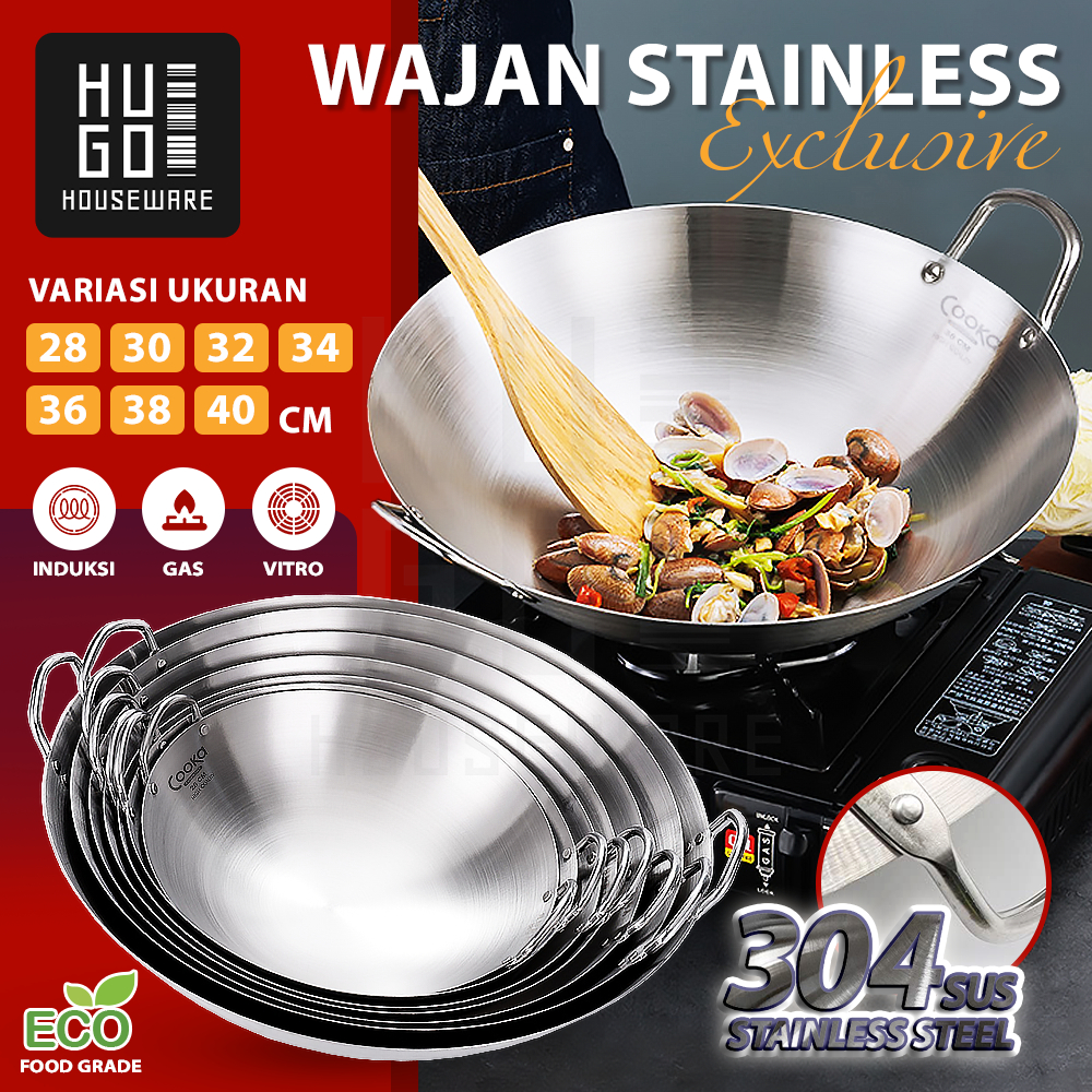 Jual Wajan Stainless 304 Tebal Kuali Premium dengan Pegangan Stainless Steel Kuali Besar Katel ...