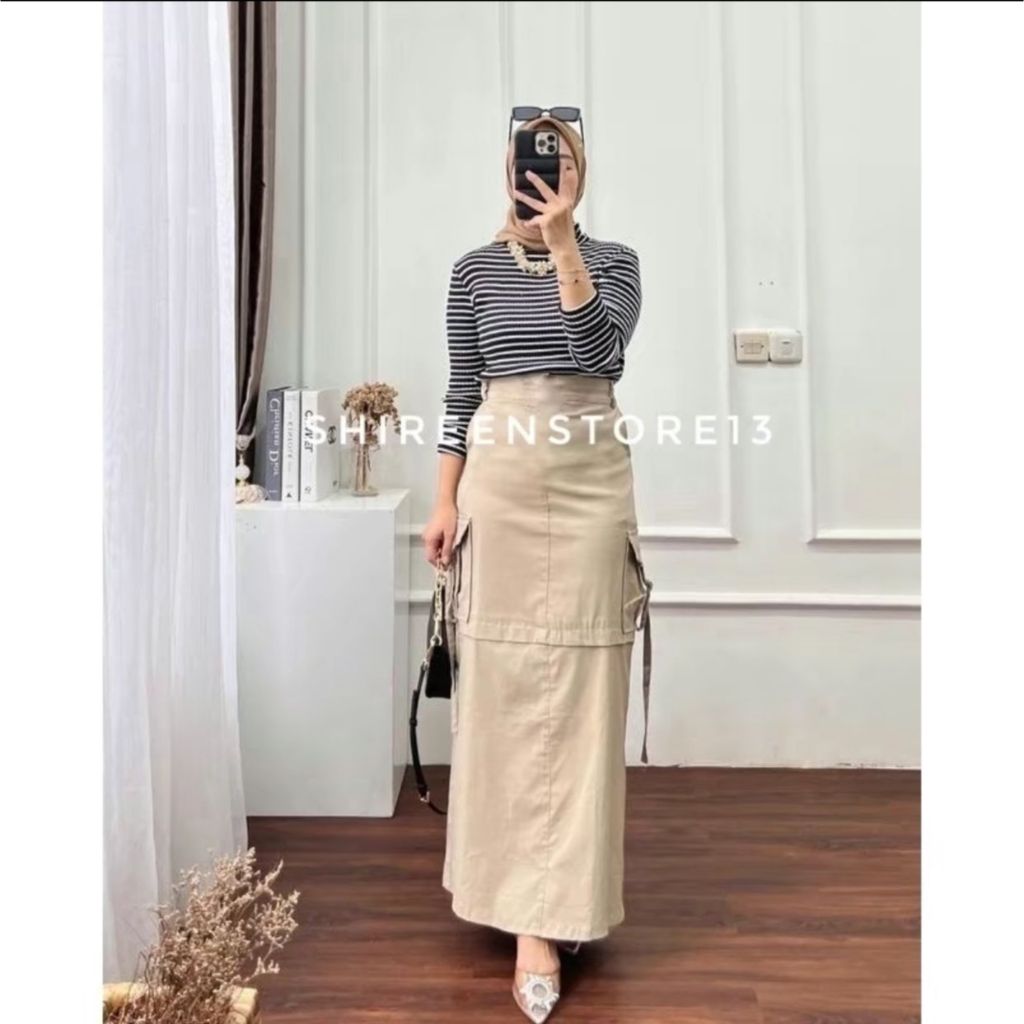 Jual Haziera Store Willow Cargo Rok Korean Style | Rok Panjang Wanita ...