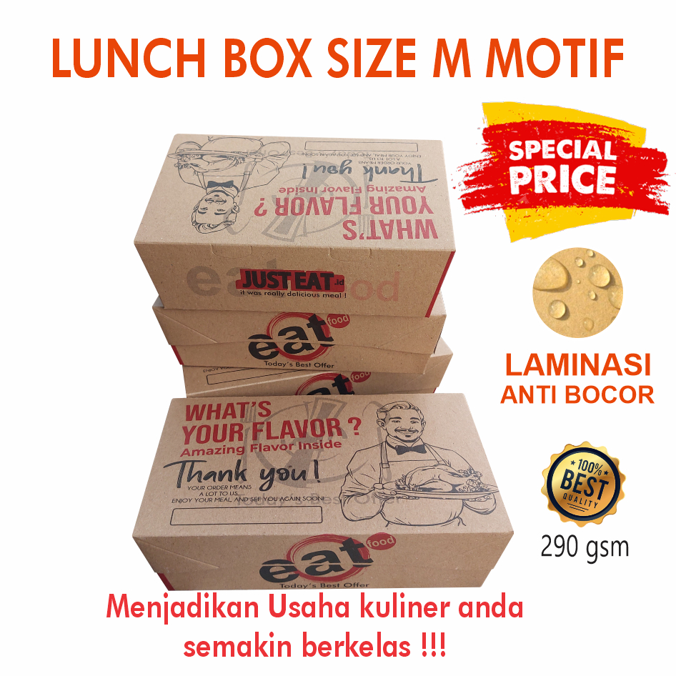 Jual Lunch Box M craft motif koki/ Paper Kraft Coklat Cetak Merah ...