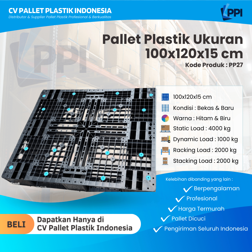 Jual Pallet Plastik Bekas/Baru Ukuran 100x120x15 cm – PP27 / Pallet Plastik Hitam / Pallet ...