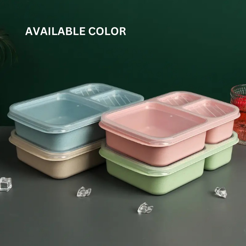 Jual Kotak Bekal Lunch Box Praktis Bahan Serat Gandum 3 Sekat Tempat Makan Food Grade BPA FREE ...
