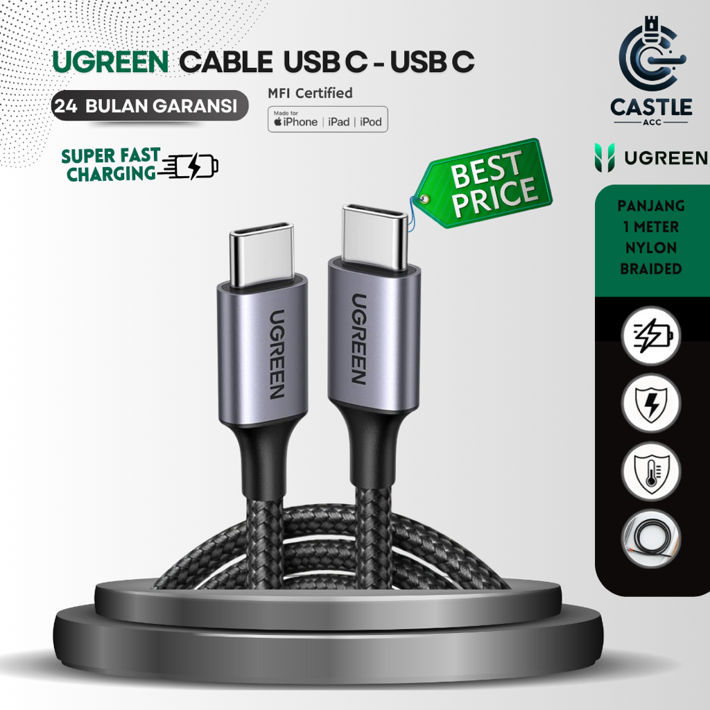 Jual UGREEN KABEL C-C 60W | SUPPORT FAST CHARGING | NYLON BRAIDED KABEL ...