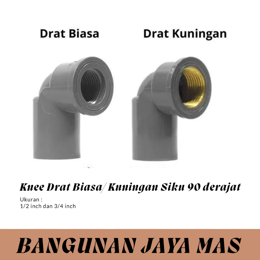 Jual Knee Drat Dalam Rucika Biasa Kuningan Uk 1/2, 3/4 inches Keni L Air Sambungan Pipa PVC ...