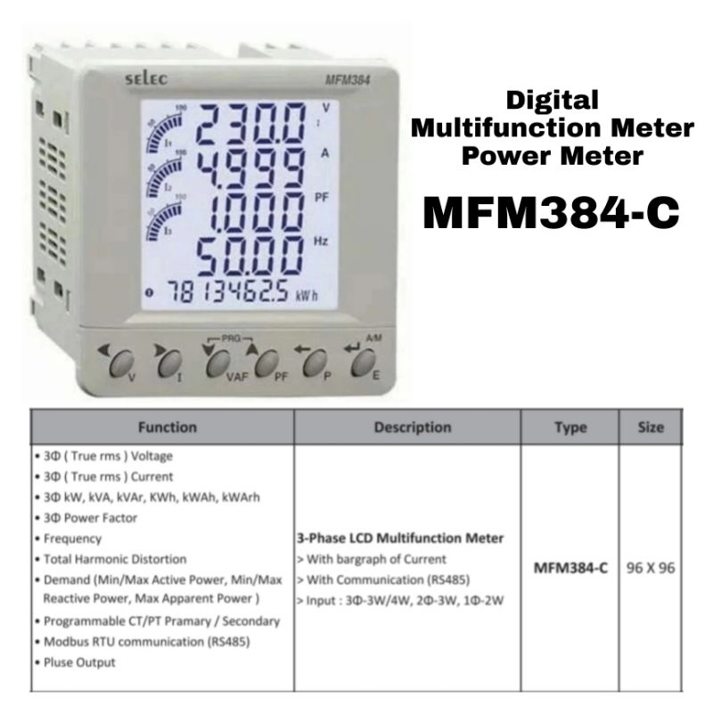 Jual Digital Multifunction Meter Power Meter MFM384-C Selec | Shopee ...