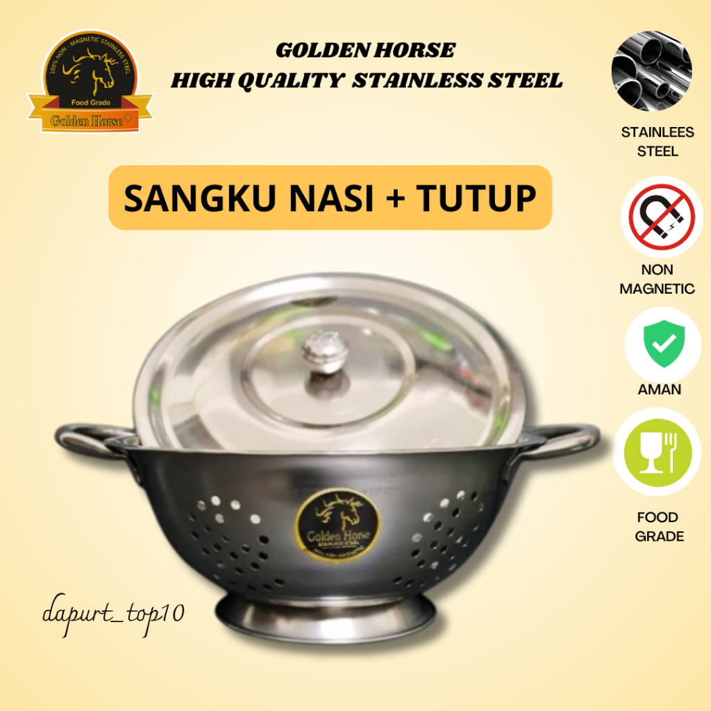 Jual SANGKU NASI + TUTUP STAINLESS ASLI / GOLDEN HORSE/ BAKUL NASI ...