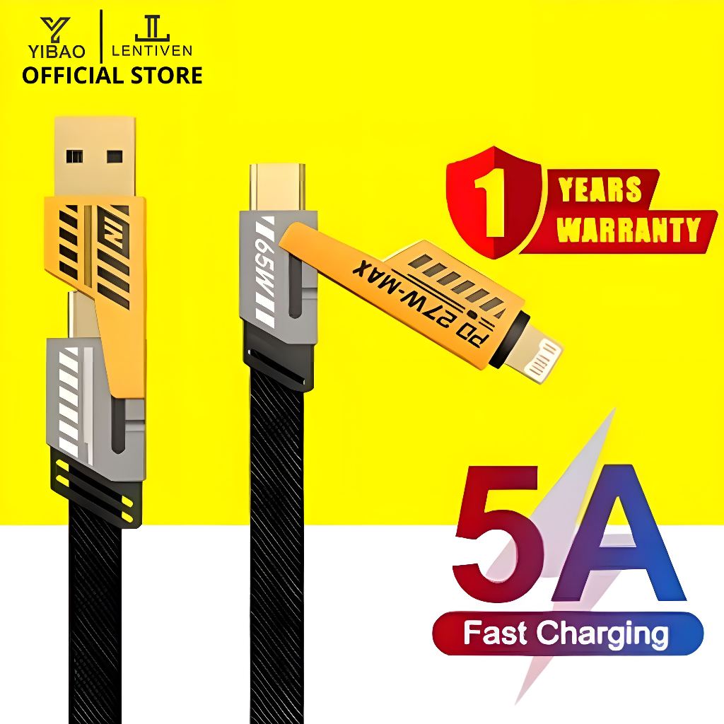 Jual YIBAO LENTIVEN Kabel Data 4 in 1 Fast Charging USB PD27W HP Kabel ...