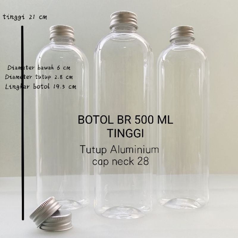 Jual Botol plastik 500ml tinggi tutup ALUMINIUM SILVER (Neck 28 ...