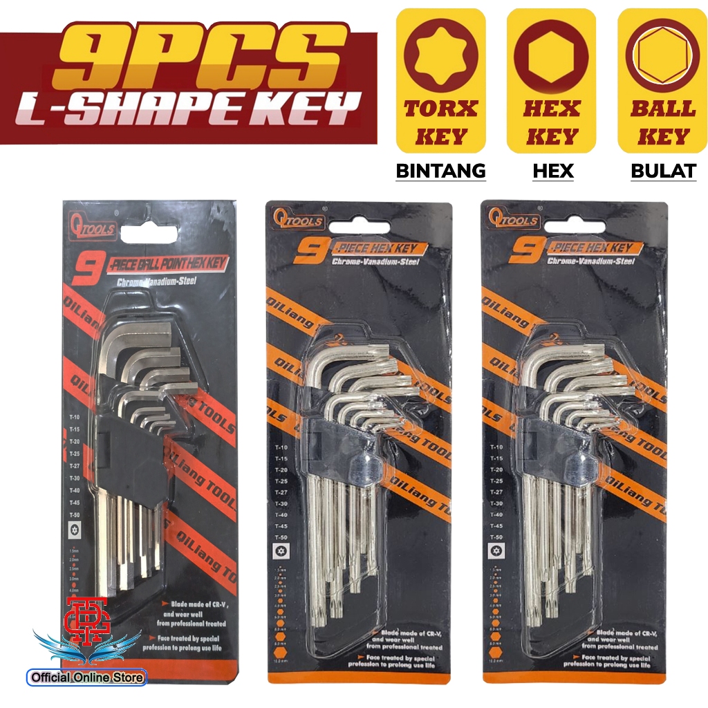 Jual Kunci Konci L 9 Piece PCS Panjang Pendek Bintang Bulat Segi Enam ...