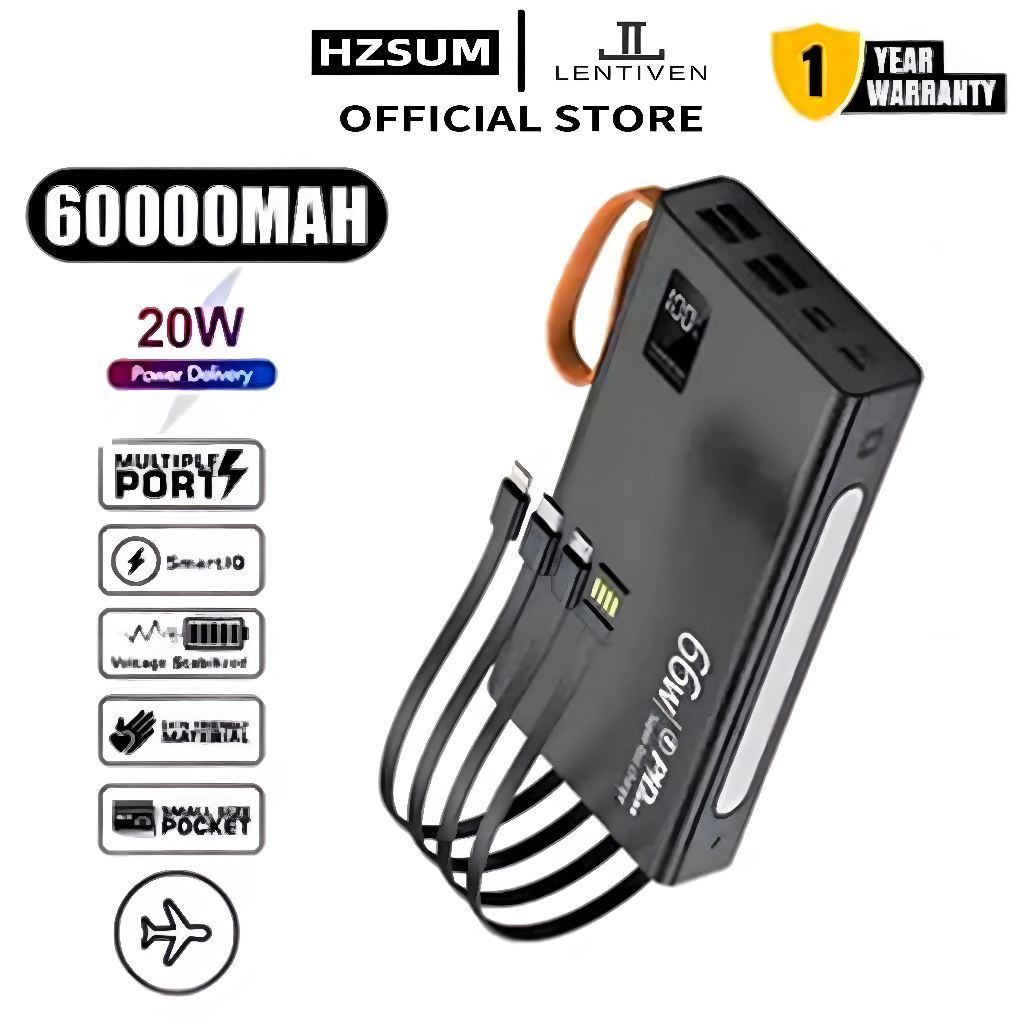 Jual HZSUM LENTIVEN Powerbank 60000mAh Fast Charging with 4 usb Quick ...