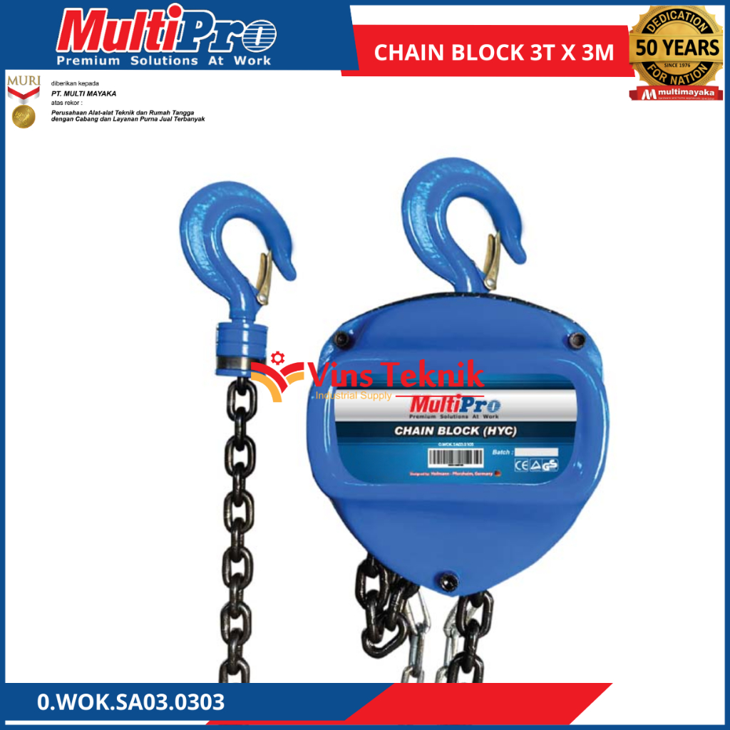 Jual MULTIPRO Chain Block Takel Chain Hoist 3T X 3M Chain Block HYC ...