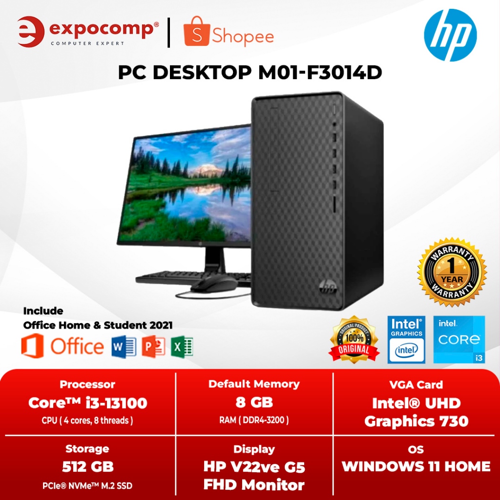 Jual Hewlett Packard HP PC DESKTOP M01-F3014d CORE I3-13100 8GB 512GB WIN11+OHS2021 | Shopee ...