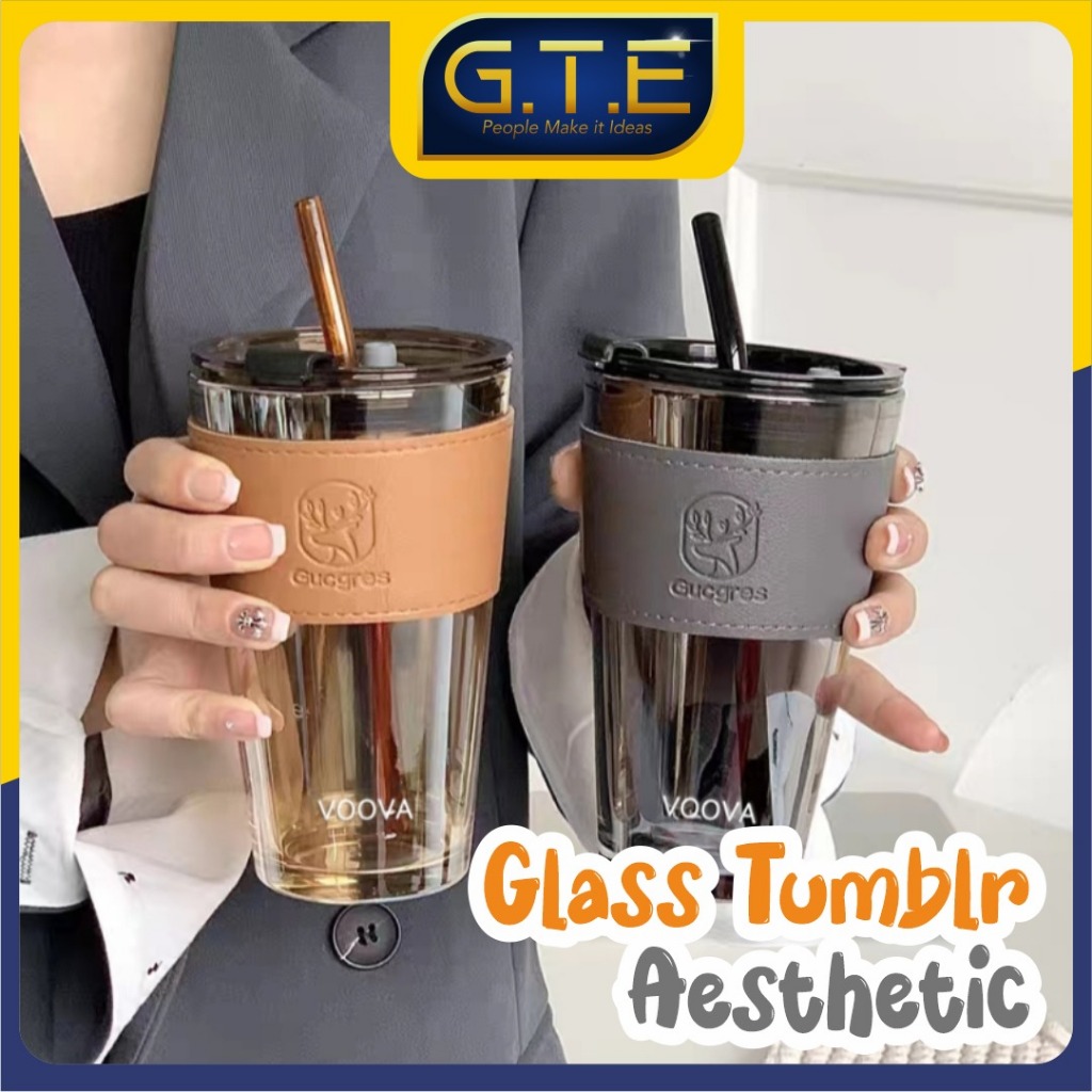 Jual GTE | Gelas Tumblr Kaca Bening Gelas Mug Gelas Kaca dengan Tutup ...