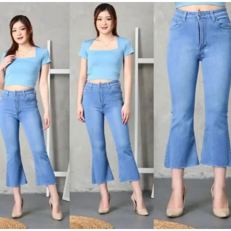 Jual OOTD SIZE 27-30 Celana jeans Wanita - 7/9 Celana Cutbray Evelyn - Terbaru | Shopee Indonesia