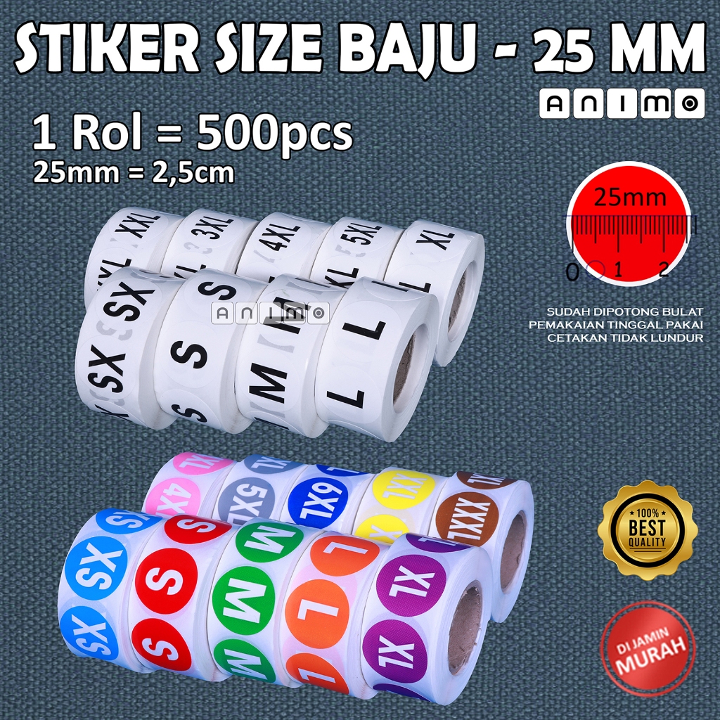 Jual STIKER size BAJU 25 mm = XS S M L XL XXL XXXL 4XL 5XL 6XL - Stiker Bulat Size Baju - Rol ...