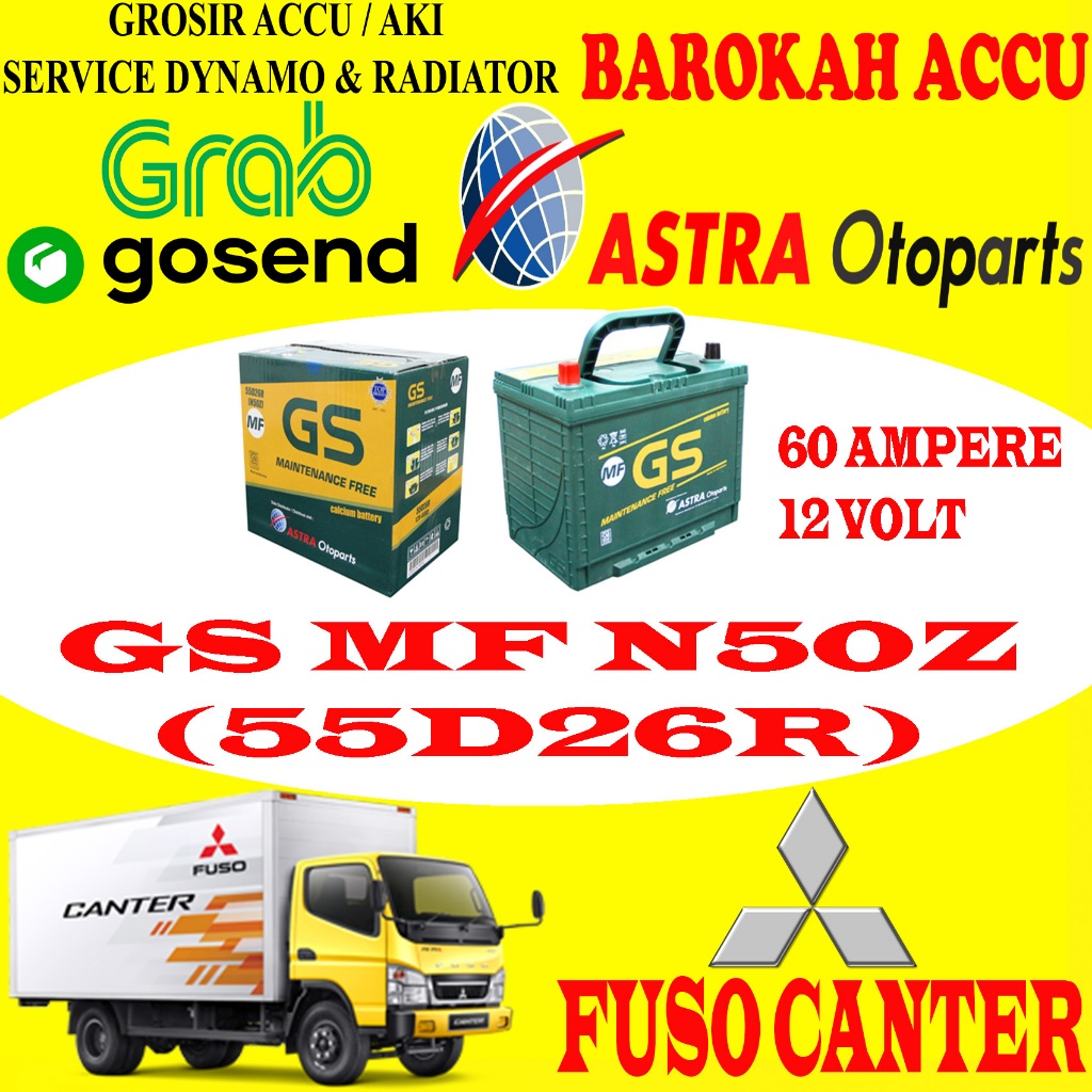 Jual AKI MOBIL MITSUBISHI FUSO CANTER GS MF N50Z / 55D26R , 60 AH ASTRA OTOPARTS | Shopee Indonesia