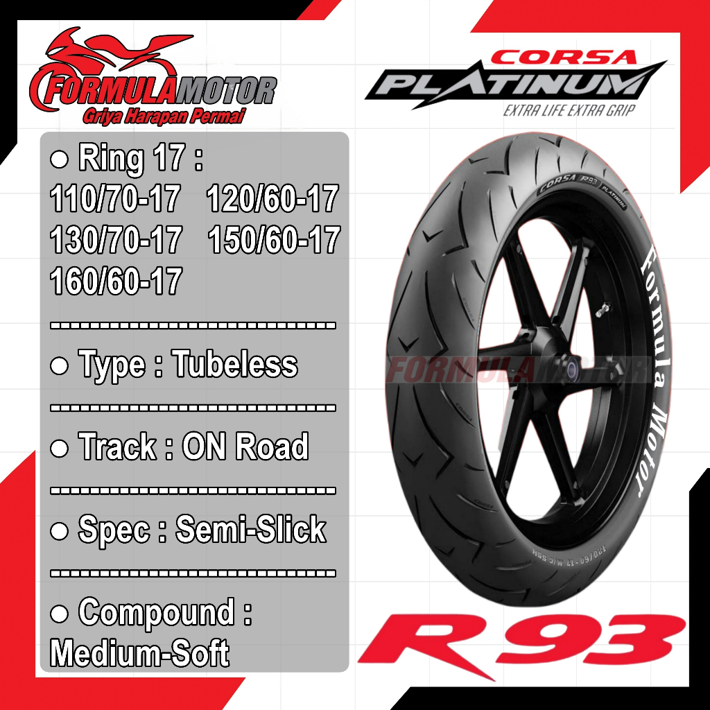 Jual Corsa R93 Ring 17 Tubeless All Size (Semi Slick) Ban Tubles Motor ...