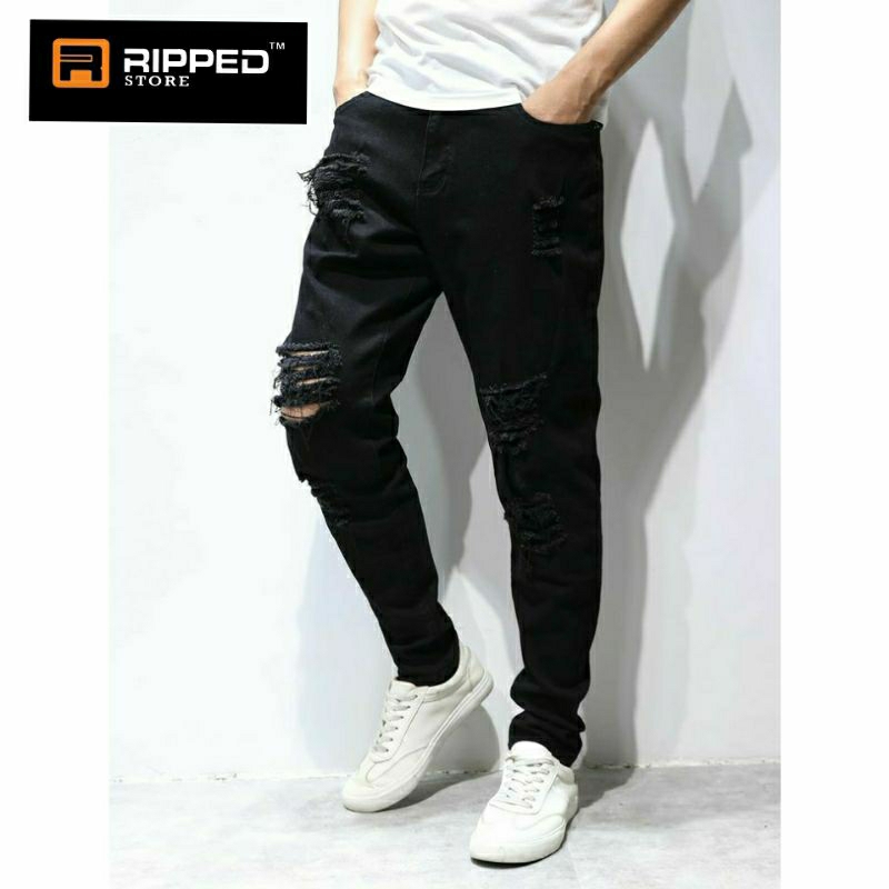 Jual CELANA SOBEK PRIA RIPPED JEANS ROBEK SLIMFIT PENSIL SKINNY STRETCH ...