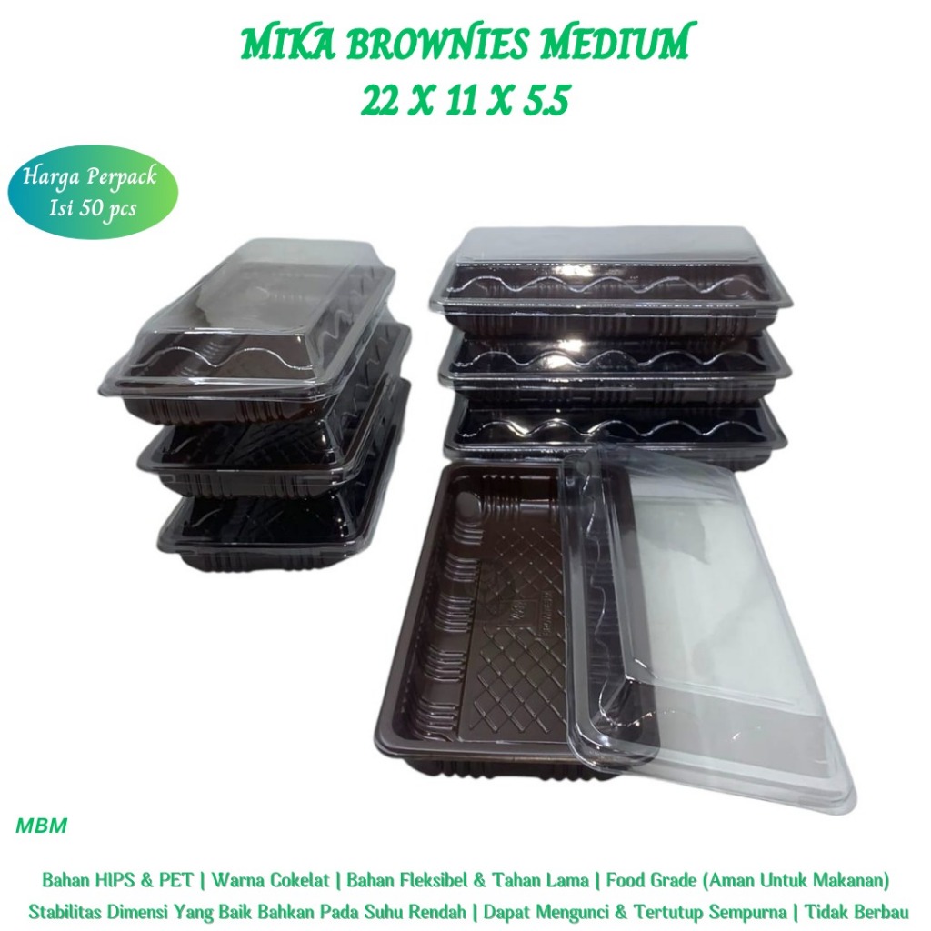 Jual Mika Brownies Medium Mika Brownies M Tray Bento 22x11x5.5 ( Isi 50 ...